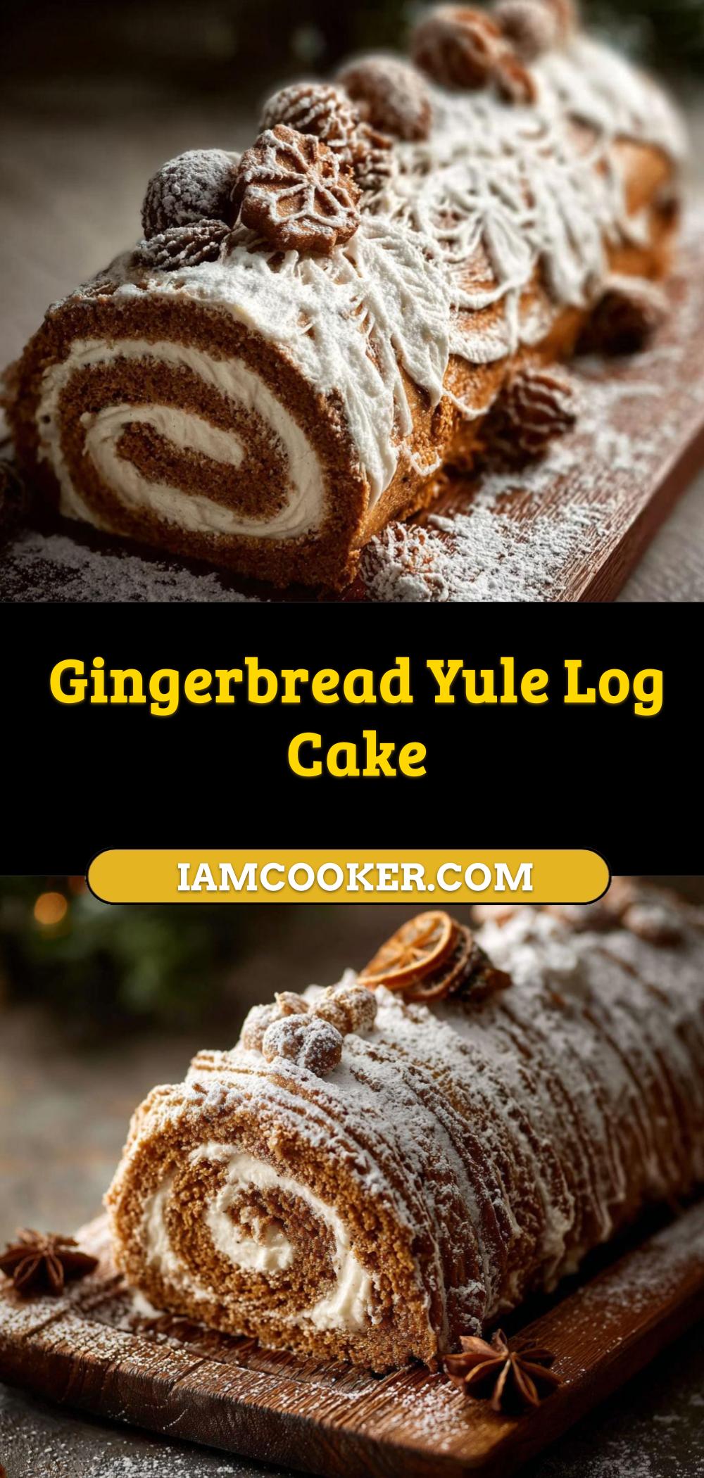 Festive Gingerbread Yule Log Cake Filled with Cream Cheese - Iam Cooker